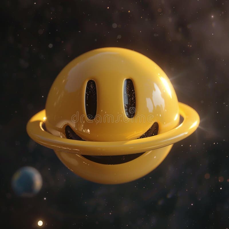 Smiley Face Orbiting a Planet in Space Stock Illustration ...