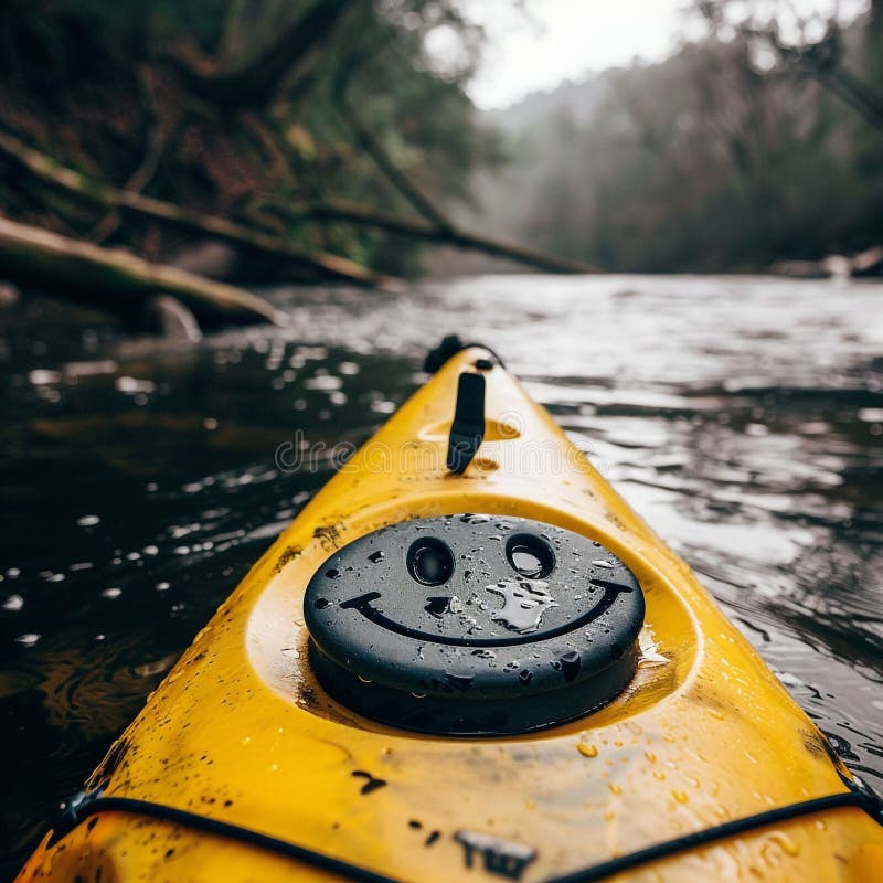 Smiley Face Paddling Kayak on River Stock Illustration - Illustration ...