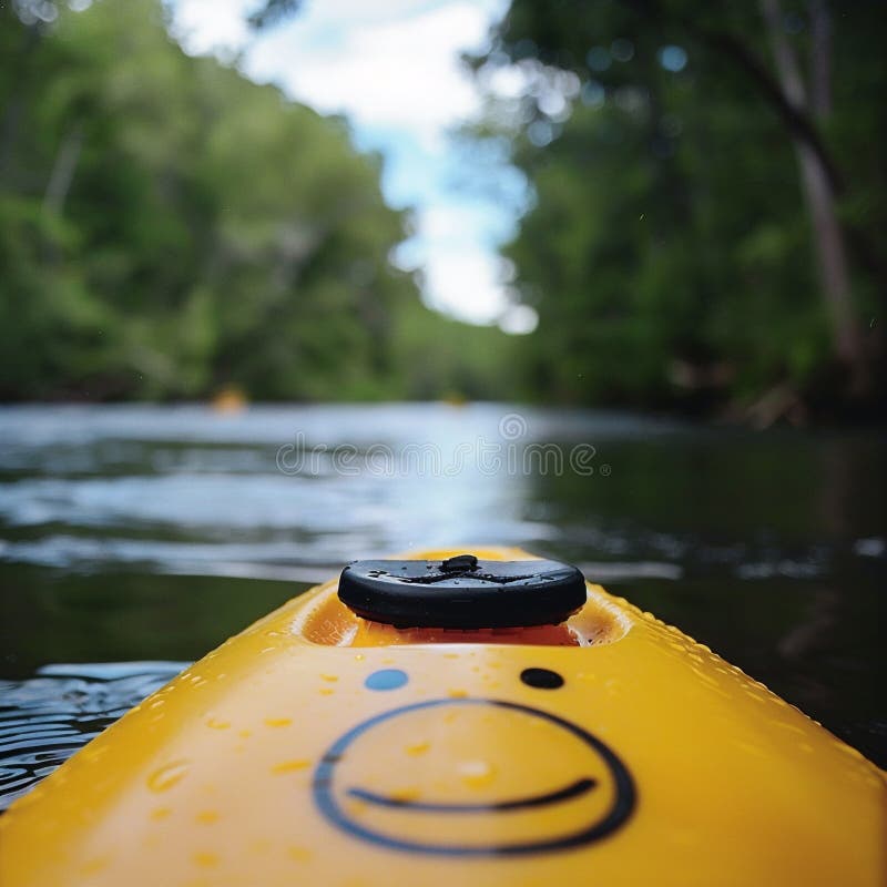 Smiley Face Paddling Kayak on River Stock Illustration - Illustration ...