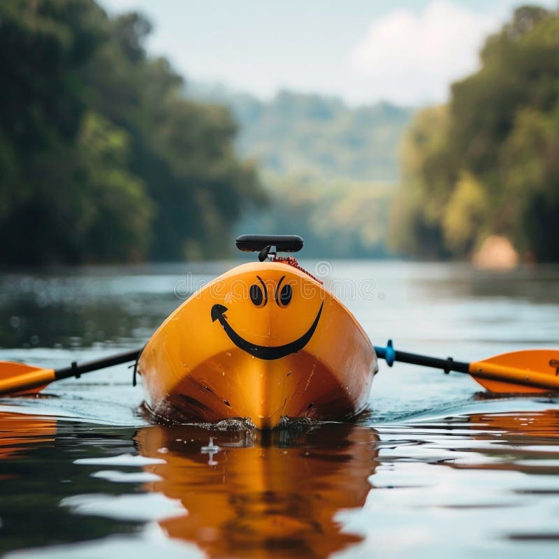 Smiley Face Paddling Kayak on River Stock Illustration - Illustration ...
