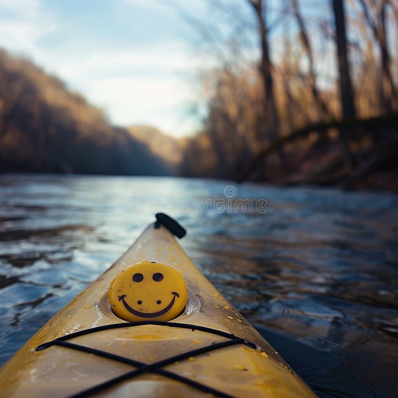 Smiley Face Paddling Kayak on River Stock Illustration - Illustration ...