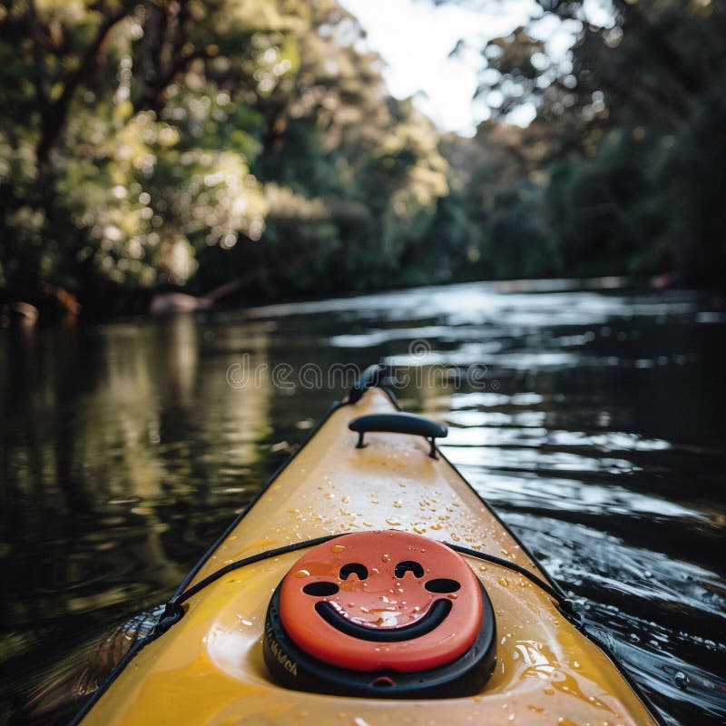 Smiley Face Paddling Kayak on River Stock Illustration - Illustration ...