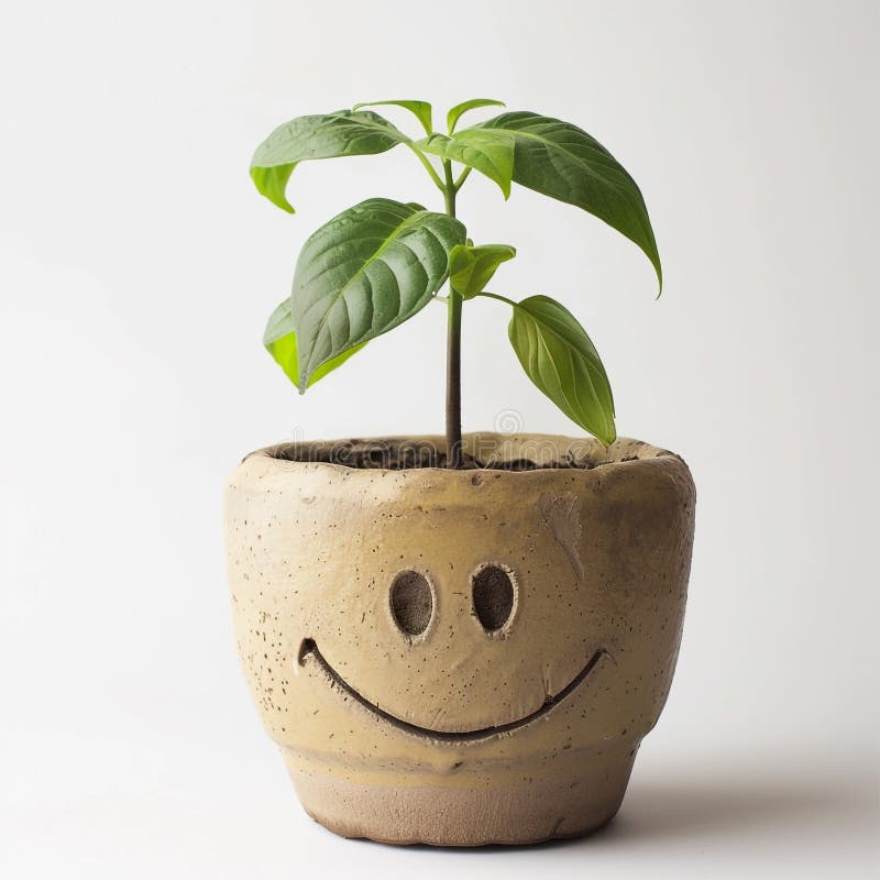 Smiley Face with a Plant Growing in a Pot Stock Illustration ...