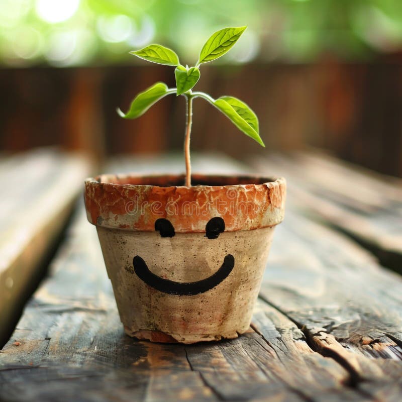 Smiley Face with a Plant Growing in a Pot Stock Illustration ...