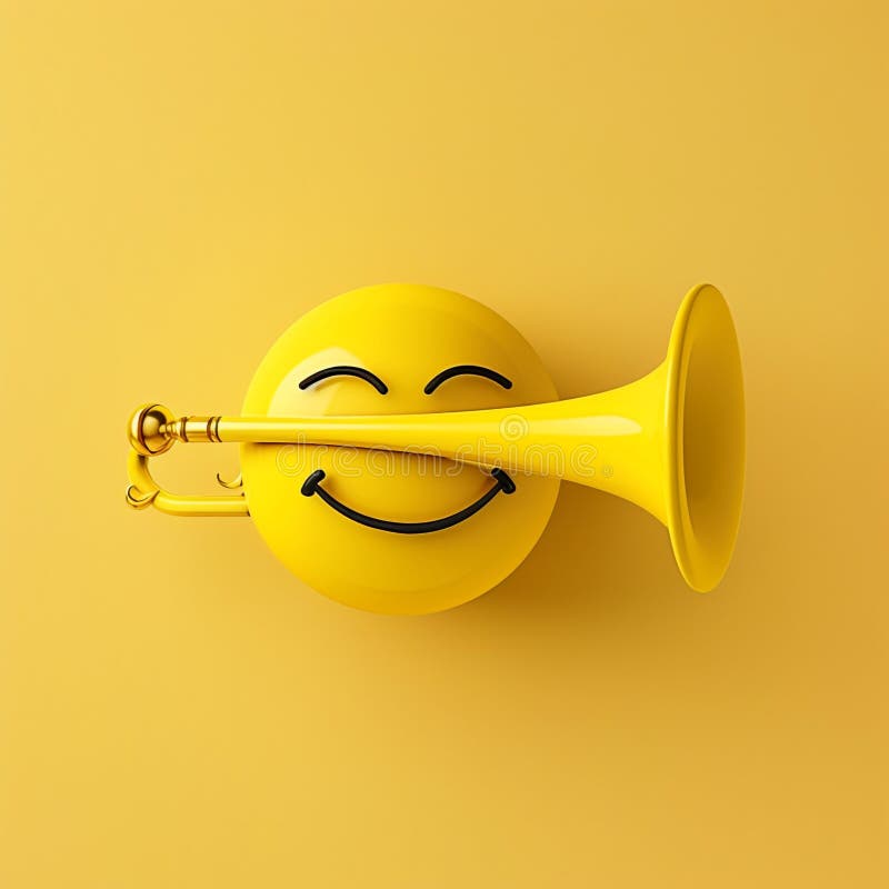 Smiley Face Playing Trumpet in a Musical Setting Stock Illustration ...