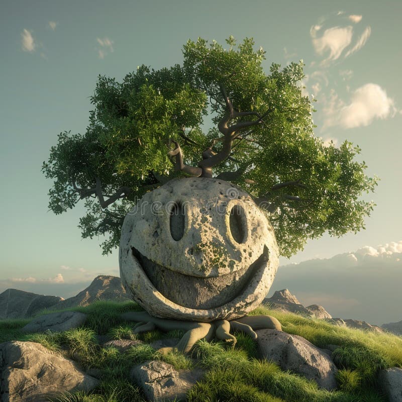 Smiley Face Providing Shade Under a Tree Stock Illustration ...