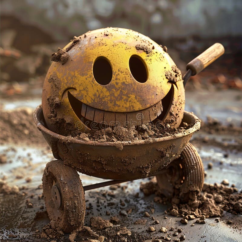 Smiley Face Pushing Wheelbarrow Carrying Soil Stock Illustration ...
