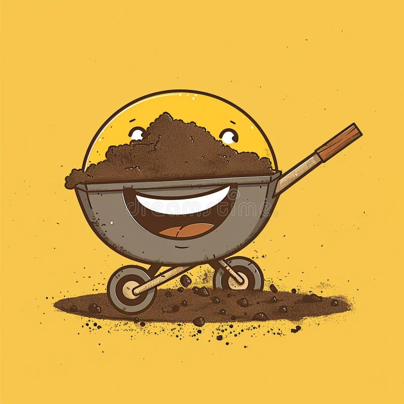 Smiley Face Pushing Wheelbarrow Carrying Soil Stock Illustration ...