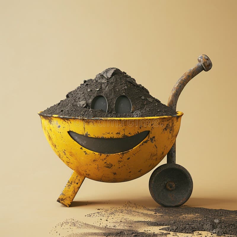 Smiley Face Pushing Wheelbarrow Carrying Soil Stock Illustration ...