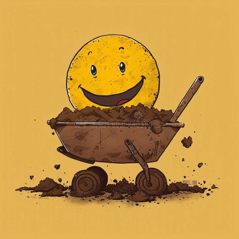 Smiley Face Pushing Wheelbarrow Carrying Soil Stock Illustration ...