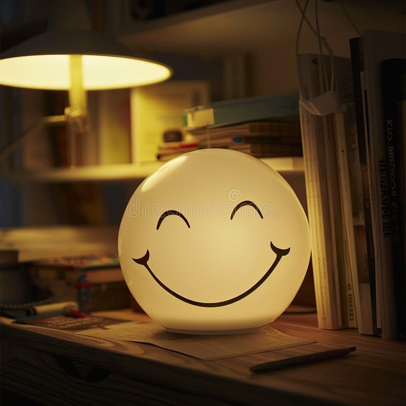 Smiley Face Reading Under a Lamp at Night Stock Illustration ...