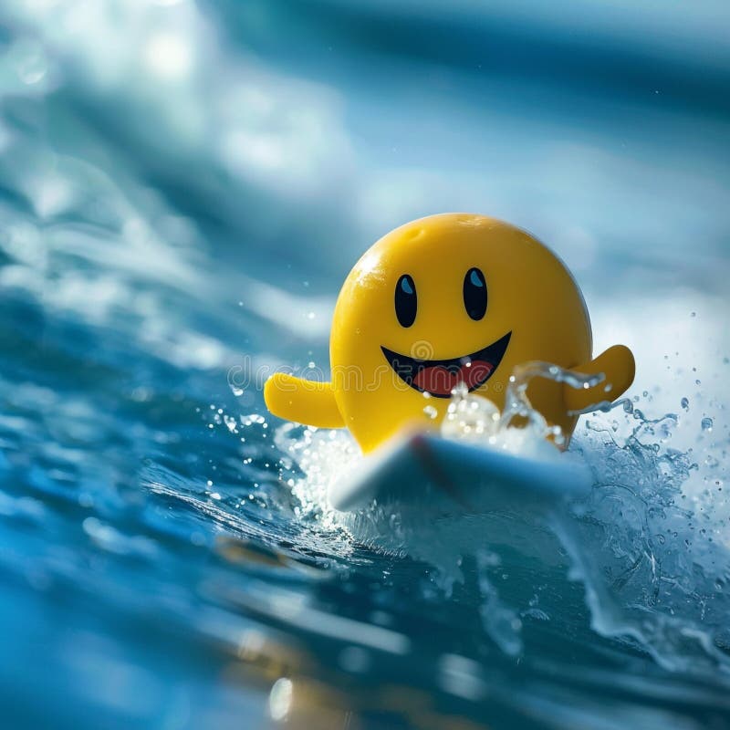Smiley Face Riding Surfboard on Big Wave Stock Illustration ...