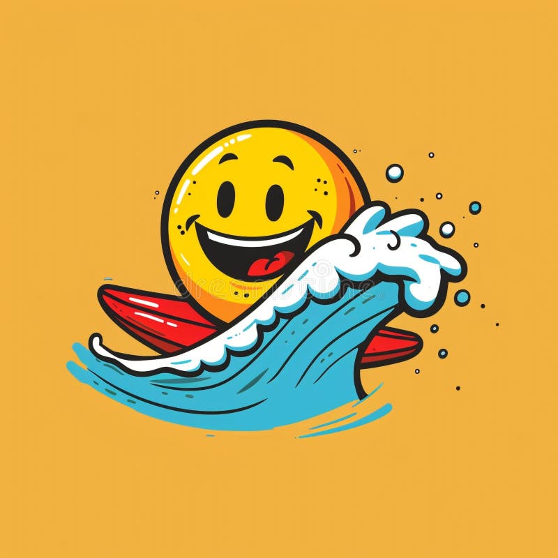 Smiley Face Riding Surfboard on Wave Stock Illustration - Illustration ...