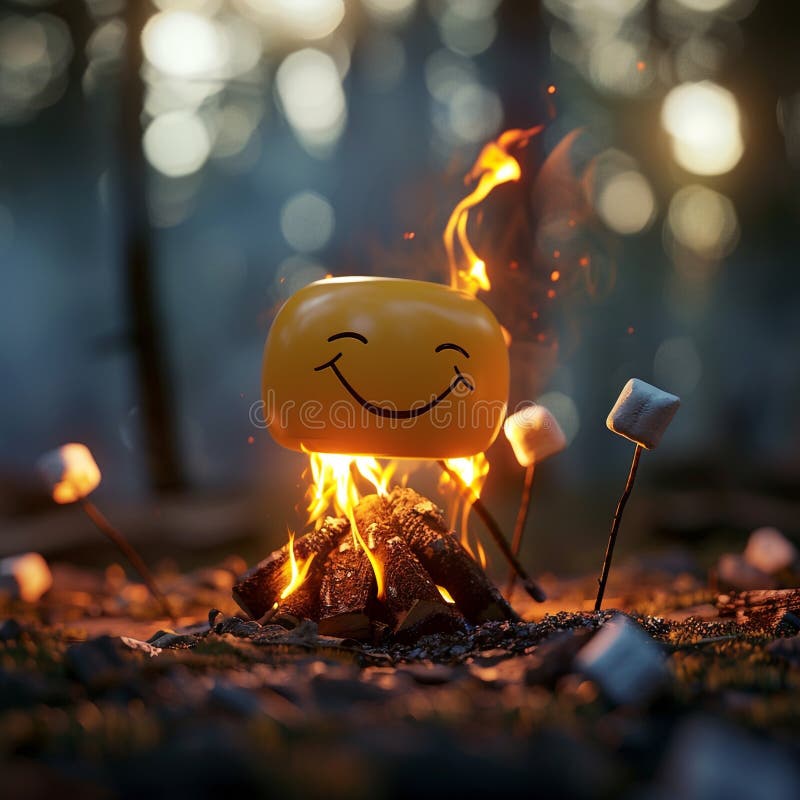 Smiley Face Roasting Marshmallows by a Campfire Stock Illustration ...