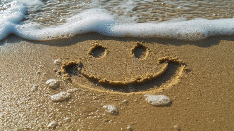 Smiley Face in Sand by Ocean. Stock Illustration - Illustration of ...