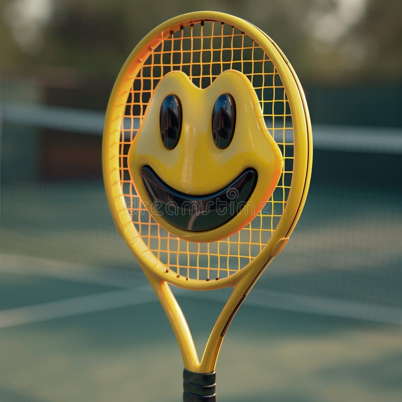 Smiley Face Serving on a Tennis Court Stock Illustration - Illustration ...