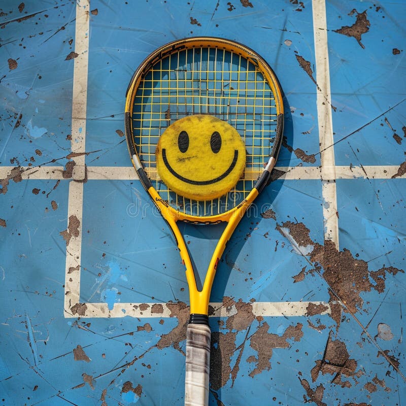 Smiley Face Serving on a Tennis Court Stock Illustration - Illustration ...