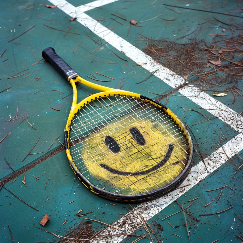 Smiley Face Serving on a Tennis Court Stock Illustration - Illustration ...
