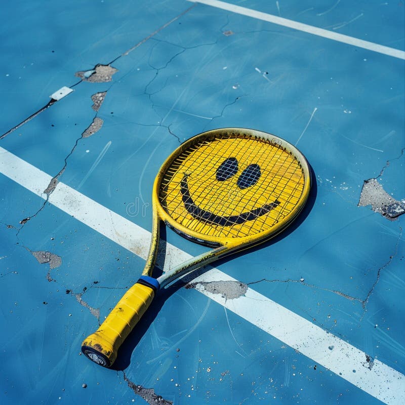 Smiley Face Serving on a Tennis Court Stock Illustration - Illustration ...