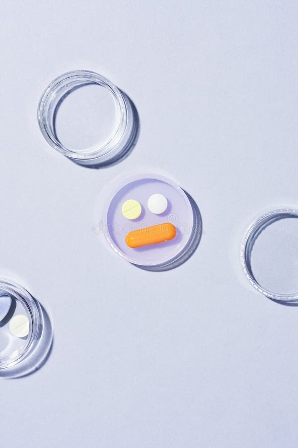 Smiley Face Shape Made with Pills in Plastic Container on White ...