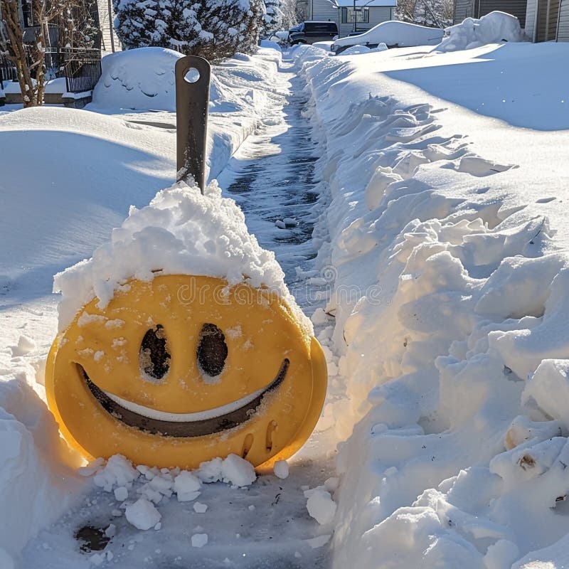 Smiley Face Shoveling Snow in a Snowy Driveway Stock Illustration ...