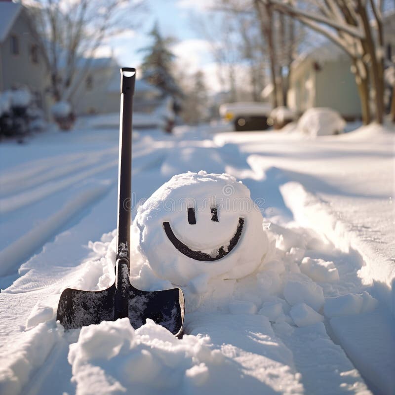 Smiley Face Shoveling Snow in a Snowy Driveway Stock Illustration ...