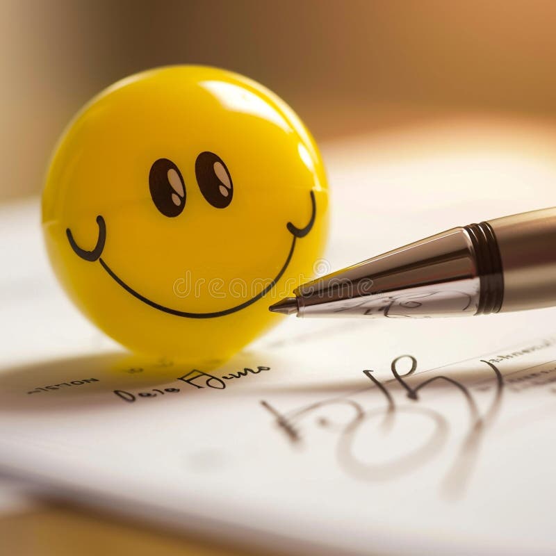 Smiley Face Signing a Document Stock Illustration - Illustration of ...