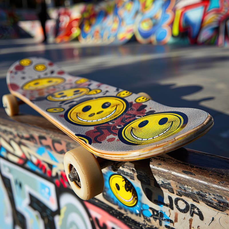 Smiley Face Skateboard on Graffiti Ramp Stock Illustration ...