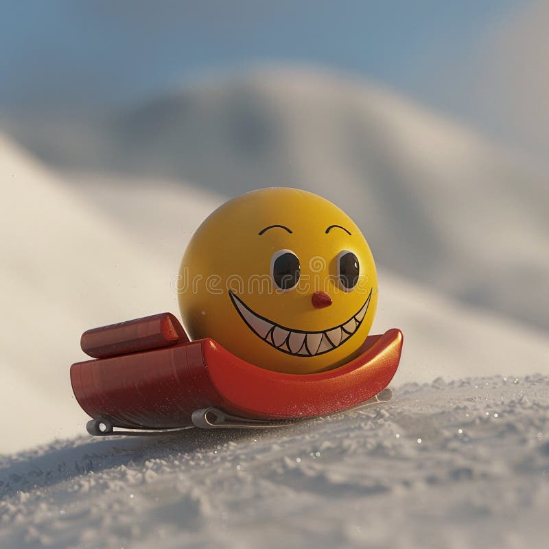 Smiley Face Sliding Down a Hill in a Sleigh Stock Illustration ...