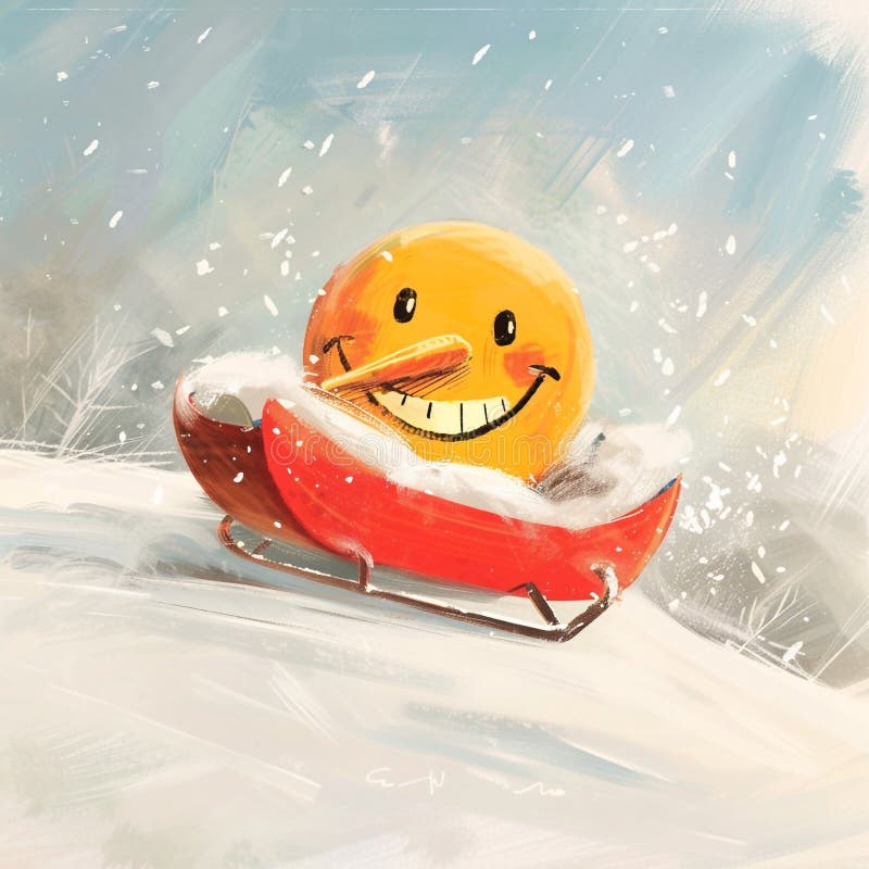 Smiley Face Sliding Down a Hill in a Sleigh Stock Illustration ...