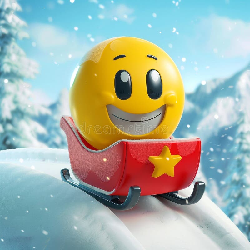 Smiley Face Sliding Down a Hill in a Sleigh Stock Illustration ...