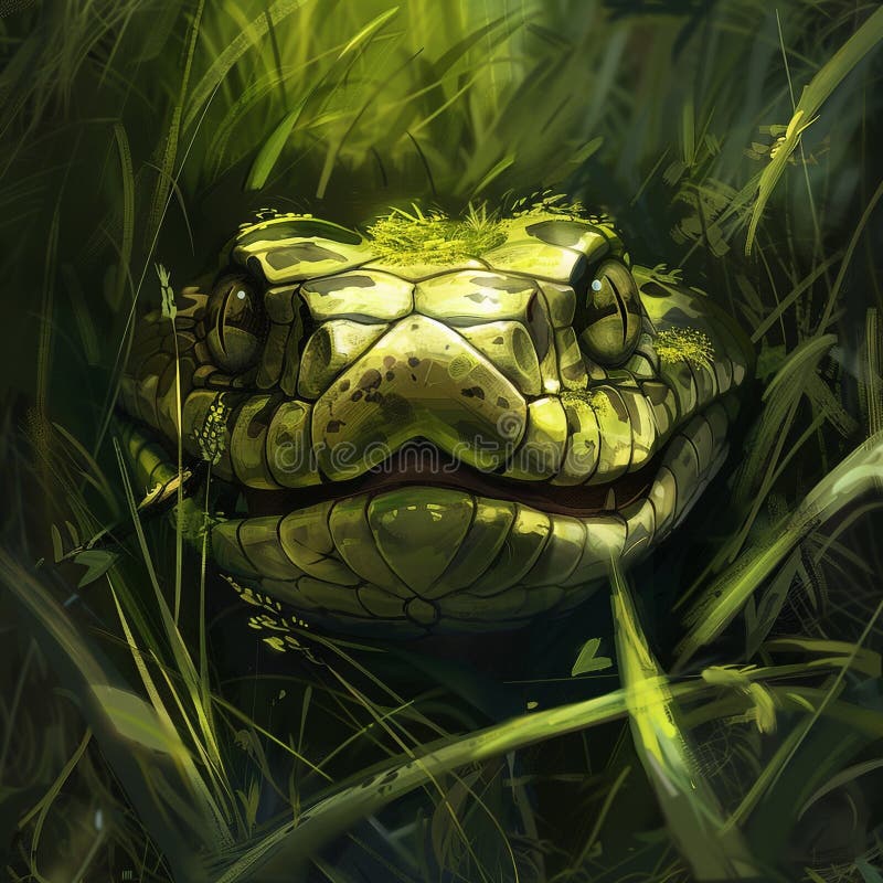 Smiley Face with Snake Slithering through Grass Stock Illustration ...