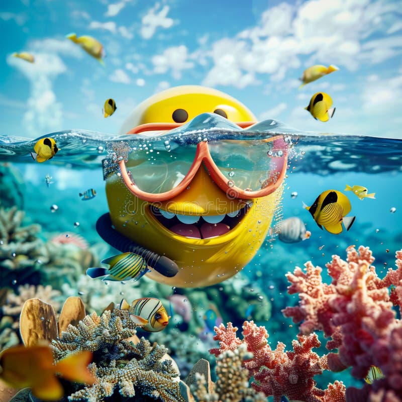 Smiley Face Snorkeling Underwater Stock Illustration - Illustration of ...