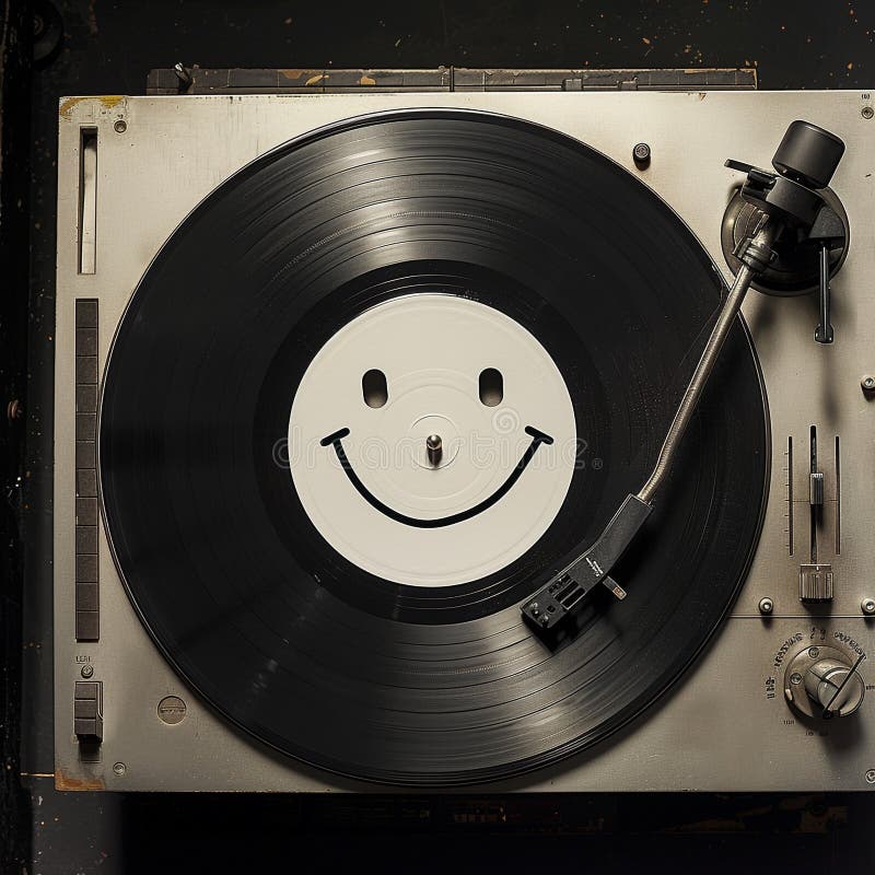 Smiley Face Spinning Vinyl Record on Turntable Stock Illustration ...