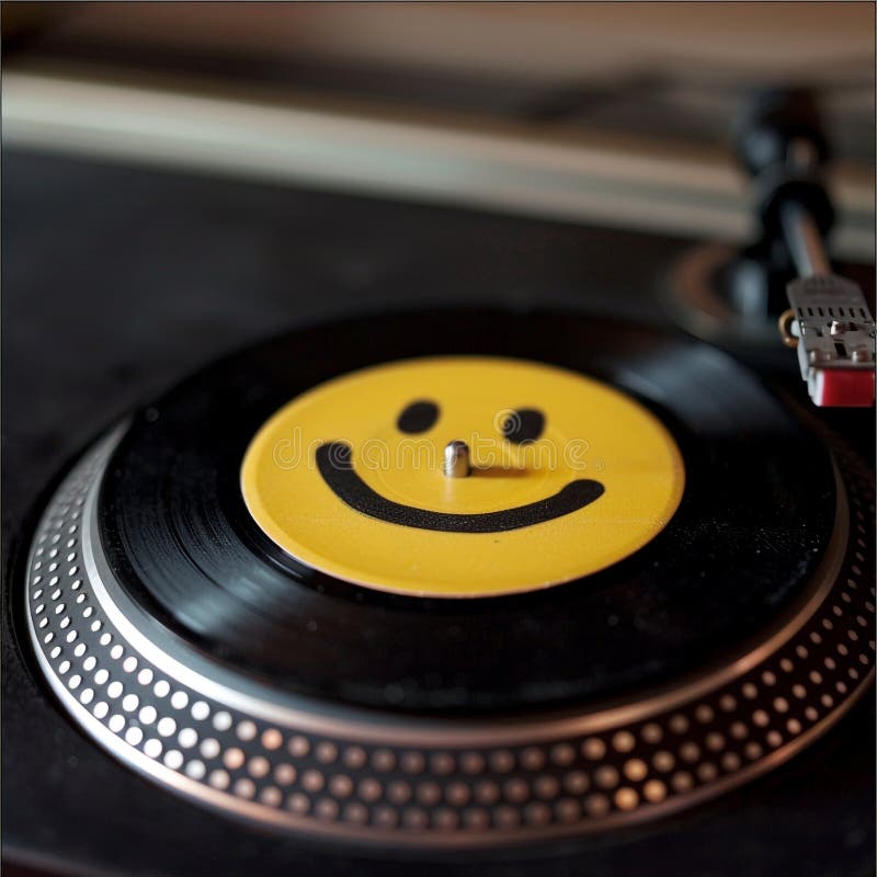Smiley Face Spinning Vinyl Record on Turntable Stock Illustration ...
