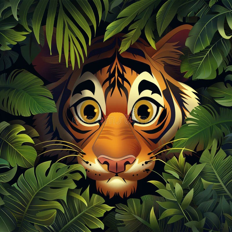 Smiley Face Stalking Tiger Jungle Stock Illustration - Illustration of ...