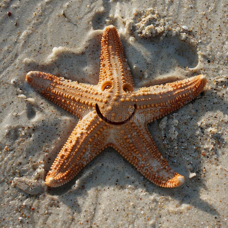 Smiley Face with Starfish on Sandy Shore Stock Illustration ...