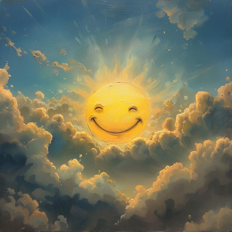 Smiley Face with Sun Shining in the Sky Stock Illustration ...