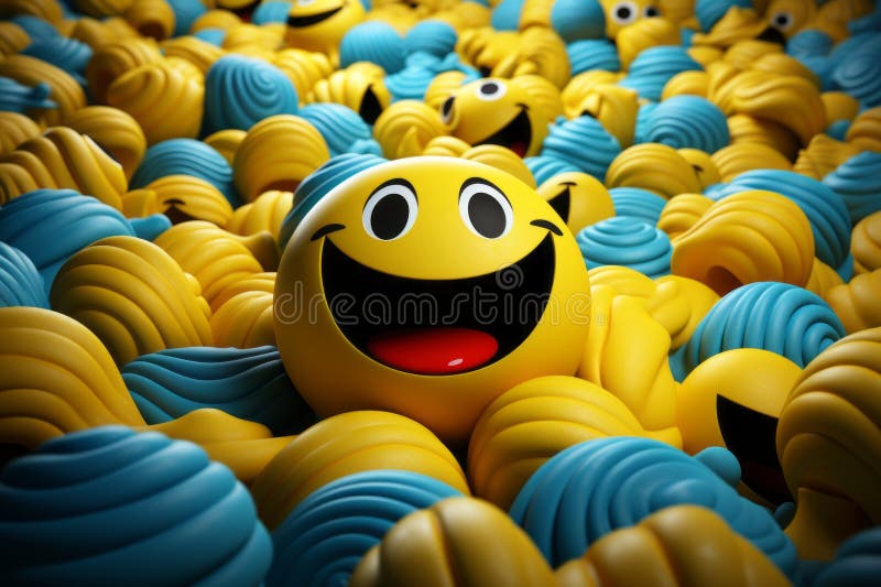 A Smiley Face Surrounded by Blue and Yellow Balls Stock Illustration ...