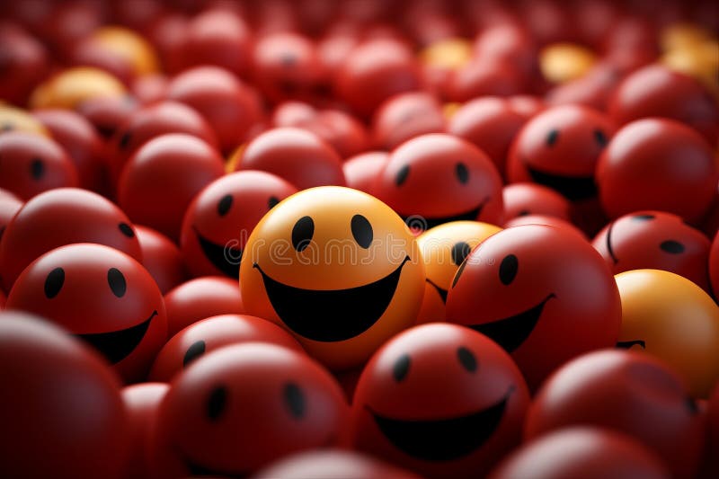 A Smiley Face is Surrounded by Many Red and Yellow Balls Stock ...