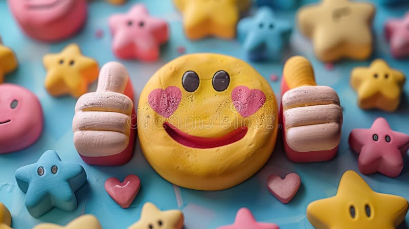 Smiley Face Surrounded by Positive Symbols Stock Illustration ...