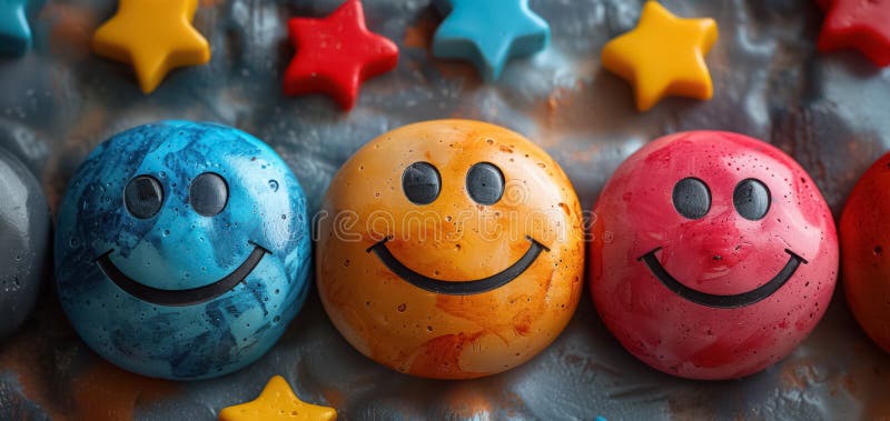 Smiley Face Surrounded by Positive Symbols Stock Illustration ...