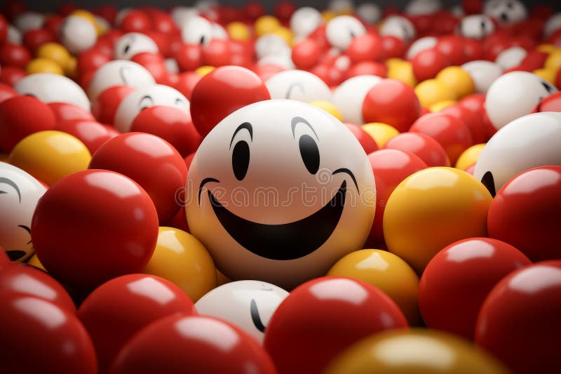 A Smiley Face Surrounded by Red Yellow and White Balls Stock ...