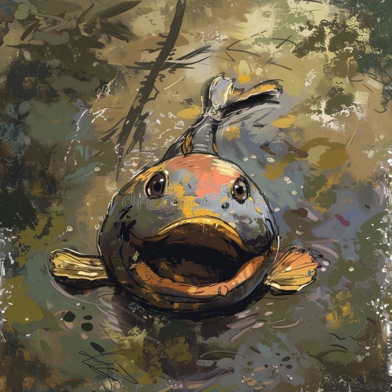 Smiley Face Swimming with Carp in Muddy Waters Stock Illustration ...