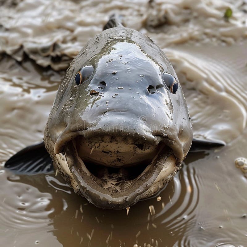 Smiley Face Swimming with Carp in Muddy Waters Stock Illustration ...