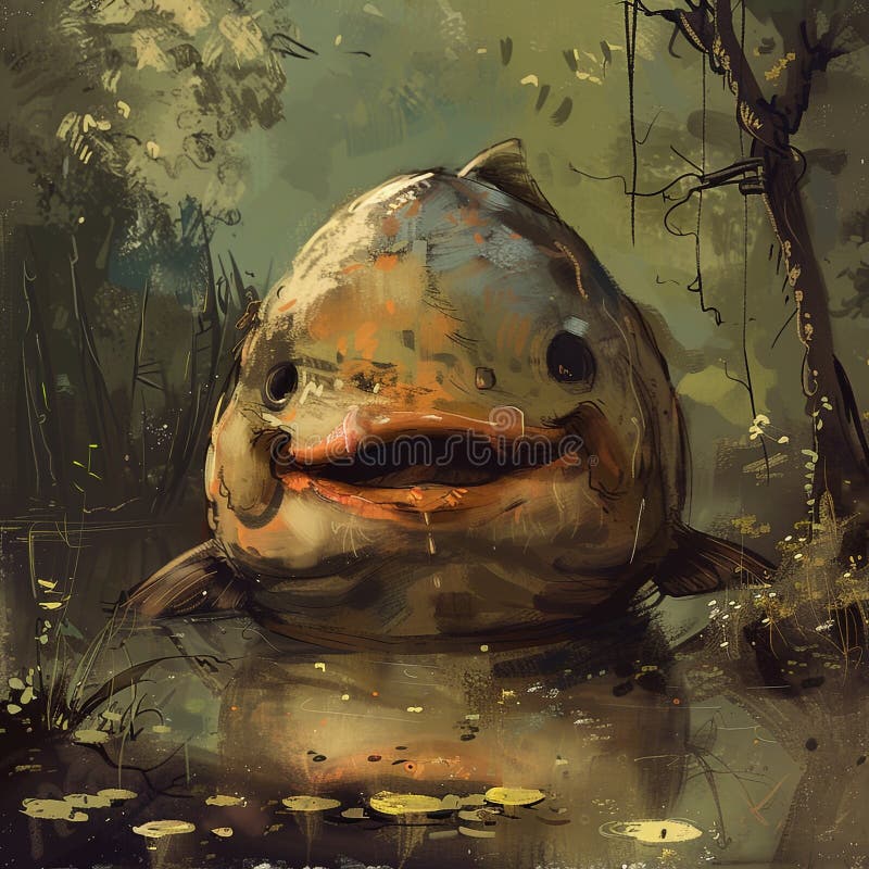 Smiley Face Swimming with Carp in Muddy Waters Stock Illustration ...