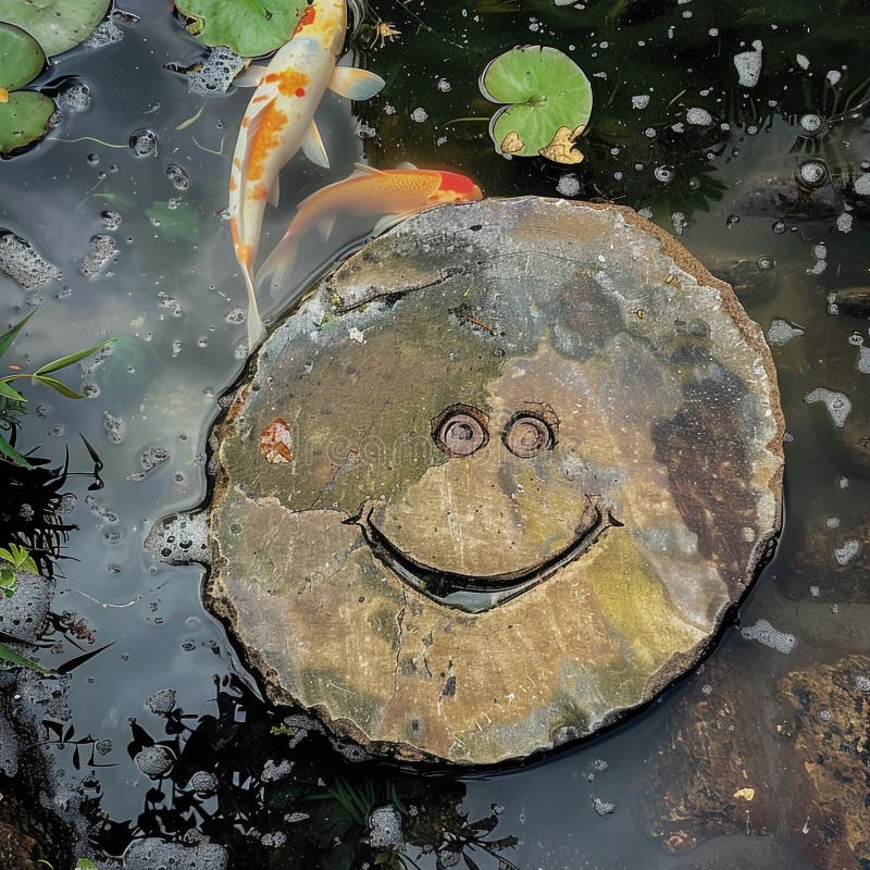 Smiley Face Swimming in a Koi Pond Stock Illustration - Illustration of ...