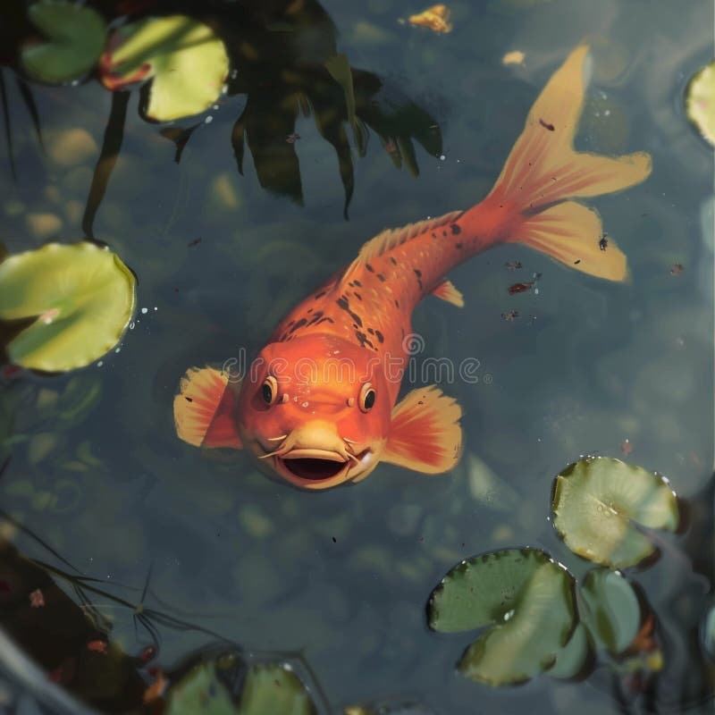 Smiley Face Swimming in a Koi Pond Stock Illustration - Illustration of ...