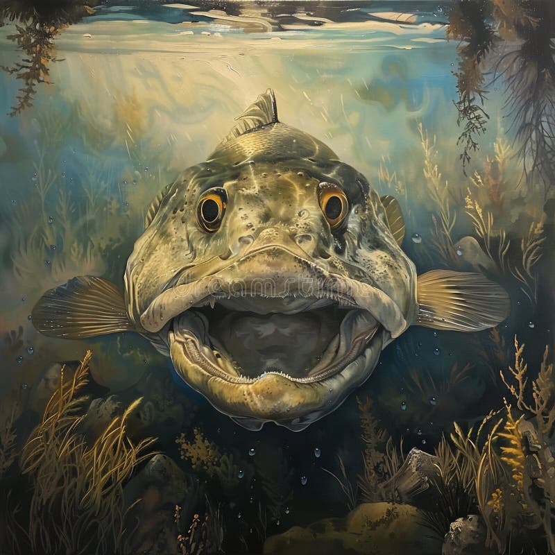 Smiley Face Swimming in Murky Water with Walleye Stock Illustration ...