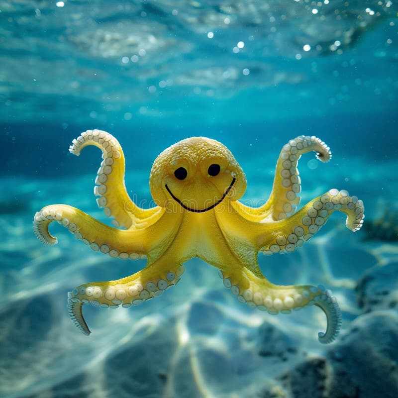 Smiley Face Swimming with Octopus in the Ocean Stock Illustration ...